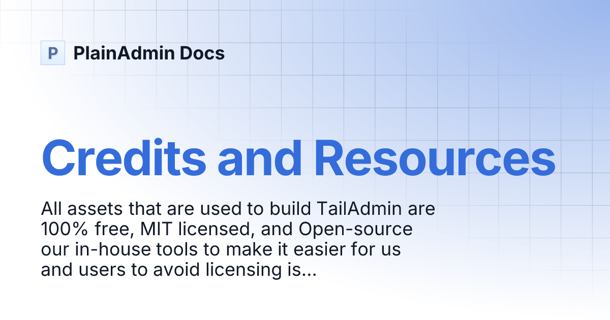 Credits and Resources | PlainAdmin Docs